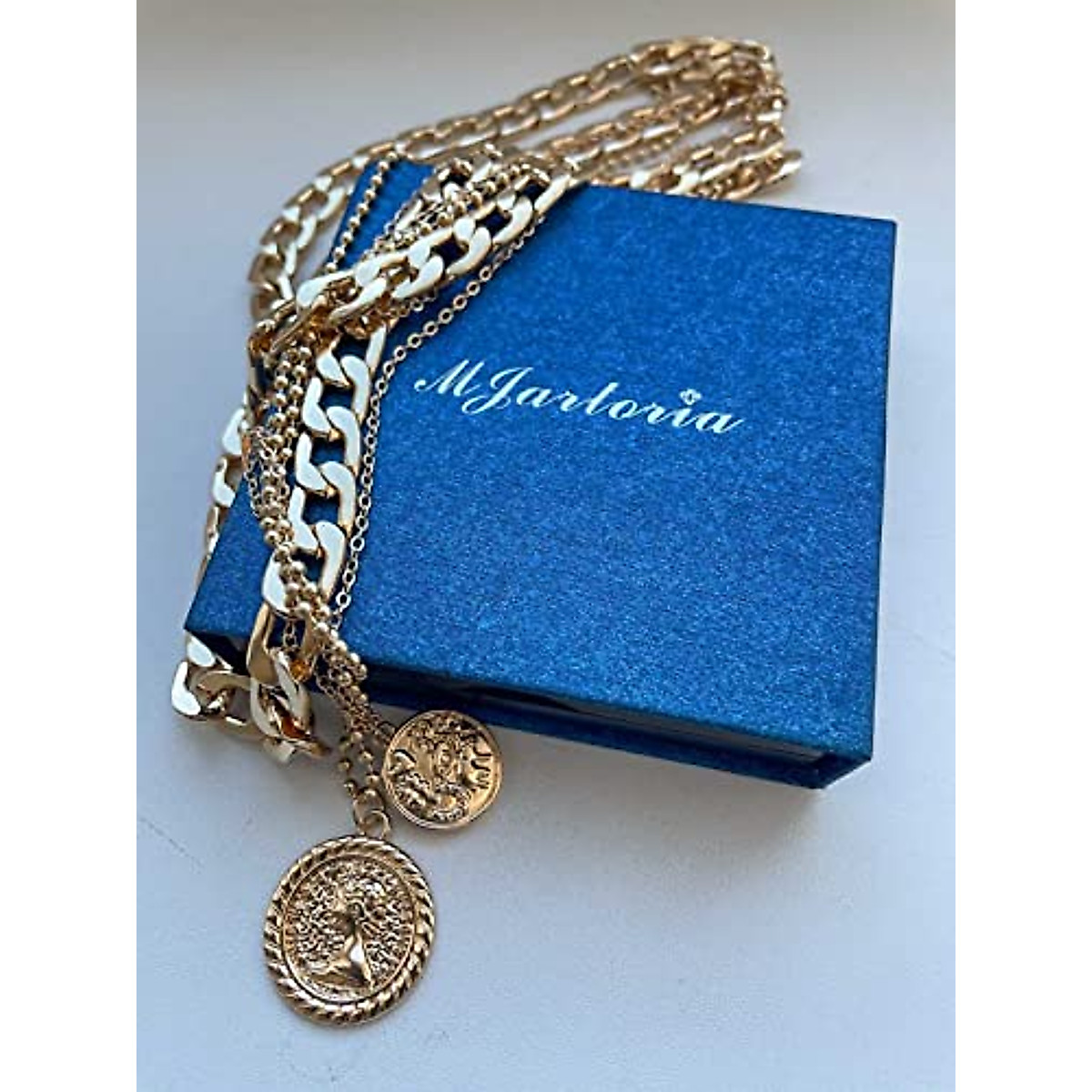 MJartoria Gold Layered Necklaces for Women Trendy Retro Coin Pendant Necklace Dainty Chunky Chain Choker Necklaces for Jewelry Birthday Gifts (Gold, A-Retro Coin-5 in 1 Layered)