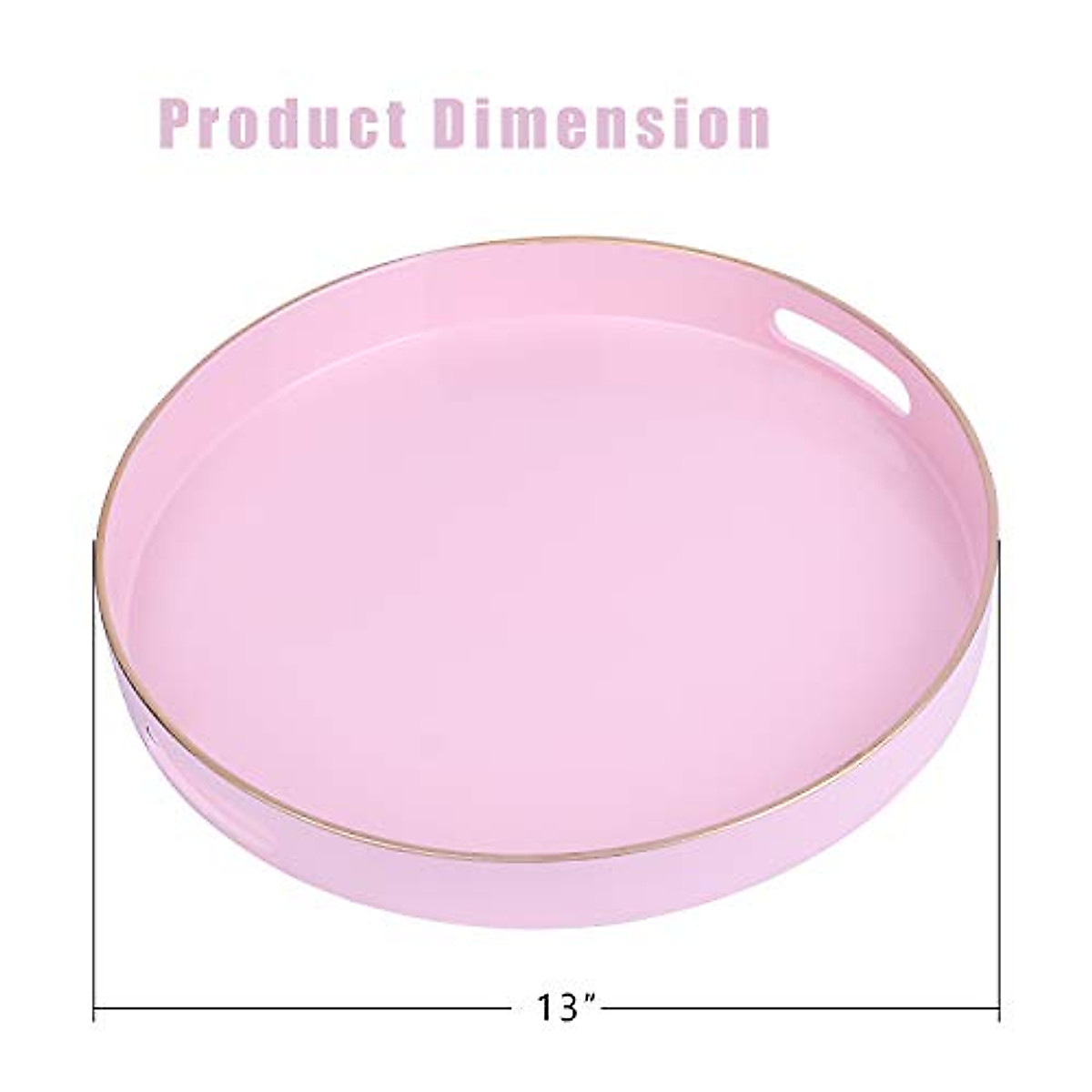 Zosenley Decorative Tray, Round Plastic Tray with Handles, Modern Vanity Tray and Serving Tray for Ottoman, Coffee Table, Kitchen and Bathroom, Size 13” (Pink)