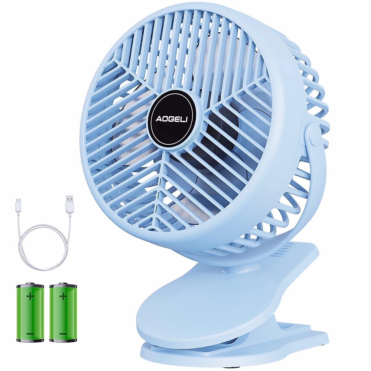 AOGELI Portable Fan,Small Clip on Fan,Clip Fan for Bed,Mini Desk Fan,10000 mAh Rechargeable Battery Operated Fan,3 Speeds Personal Fan,360°Rotate Clip Fan for Stroller Golf Cart Travel Camping Blue