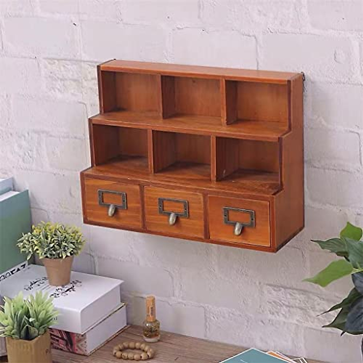 ZSEDP Solid Wooden Retro Drawer Style Creative Small Cabinet Cosmetics Storage Box Display Shelves Wall Hanging