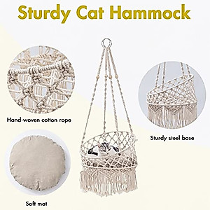 MEWOOFUN Macrame Cat Hammock, Hanging Cat Bed Hammock Cat Swing for Indoor Cats, Boho Cat Swing Bed for Sleeping, Playing, Climbing, and Lounging (Beige)
