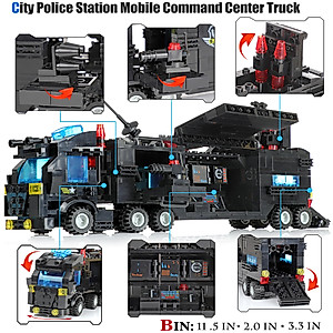 1110 PCS SWAT City Police Station Mobile Command Center Truck Car Building Blocks Set in 25 Different Models Police Cars, Helicopter, Boat, with Storage Box Roleplay Toys Gift for Kids Boys Girls 6-12