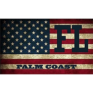 (x3) 2x3 inch Stickers | Reflective Palm Coast FL Florida Flagler County Vintage US Flag Sticker Graphic - Construction Toolbox, Hardhat, Lunchbox, Helmet, Mechanic, Luggage