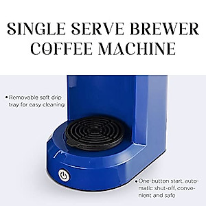 Sunvivi Coffee Maker, Single Serve Brewer for Single Cup, One Cup Coffee Maker With Permanent Filter, 6oz to 14oz Mug, One-touch Control Button with Illumination, Blue (ETL Certified)