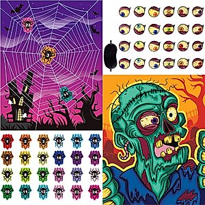 JOYIN 2 PCS Halloween Party Games for Kids Pin The Eyeball on Zombie and Pin The Tail on The Web Party Games in 2 Designs with 2 Posters, Fun Reusable Kids Gift Halloween Party Favors Supplies