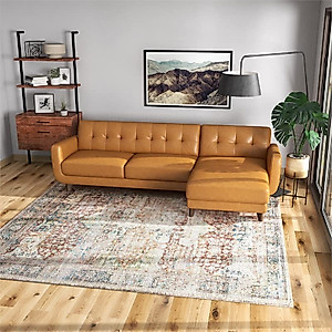 ASHCROFT Elva Mid Century L-Shaped Genuine Leather Right Facing Chaise Sectional, Light Brown Tufted Tight Back Sectional Sofa for Living Room Waiting Area Office Apartment Dorm Home, Tan
