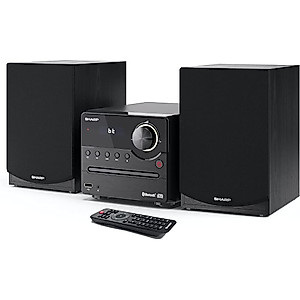 Sharp XL-B512 Micro Component Wireless Bluetooth Audio Streaming & CD Player Wood Speaker System + Remote, USB Port, MP3 Playback, FM Stereo Digital Tuner, Aux Input, Black Oak