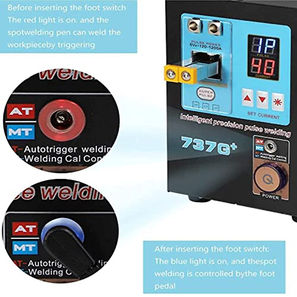 GAOMIN Battery Spot Welder 4.3kw High-Power Pulse Spot Welding Machine 737g Smart Precision Welding Large Battery Pack Induction,with 70bn Spot Welding Pen,Wire-Controlled Foot Switch