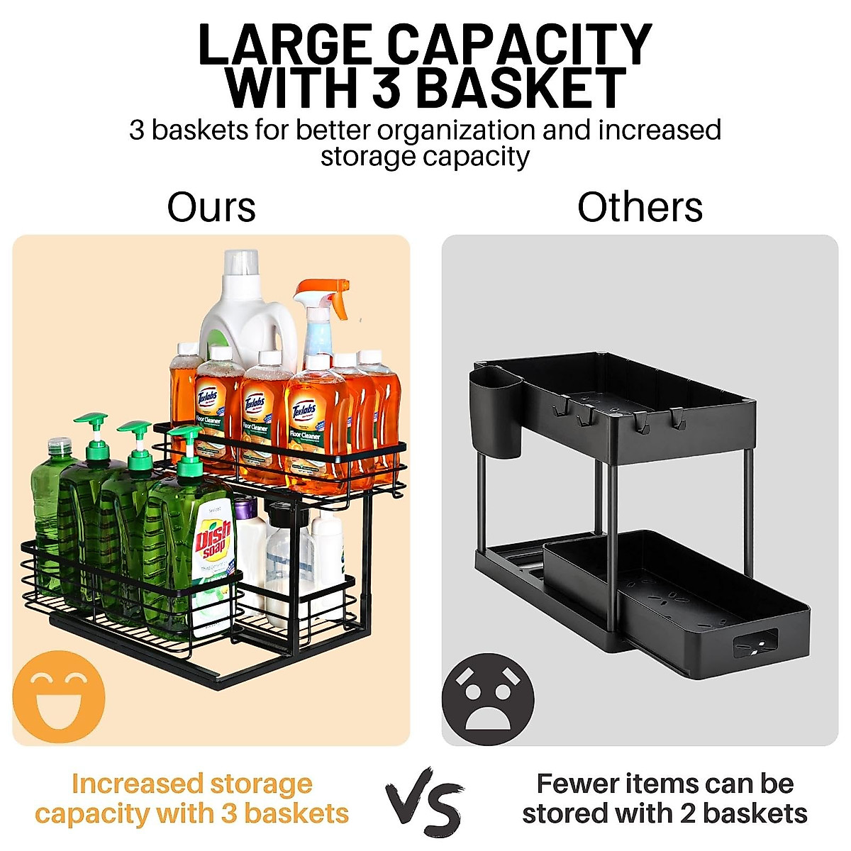 Ofiray-home Under Sink Organizer - 2 Tier Pull Out Cabinet Organizers and Storage, 3 Baskets Slide Out Kitchen Organization for Counter Space, for Bathroom, Pantry, Laundry Room, New Home Essentials