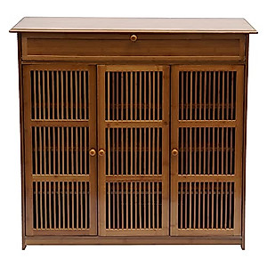 BILPIKOGoo Shoe Storage Cabinet, Bamboo 4 Tier Entryway Shoe Organizer with 1 Drawer & Shutter Door Shoes Organizer Rack for Entryway Hallway Living Room