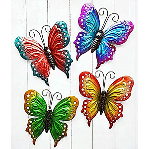 ShabbyDecor Metal Butterfly Wall Decoration Butterfly Outdoor Garden Decor Set of 4