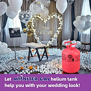 Monster Gas 22L Helium Tank For Balloons At Home, Balloon Helium Tank Up To 100 Latex Balloons, Small Helium Tanks, Attachment: 50 9" Latex Balloons+3 White Ribbon