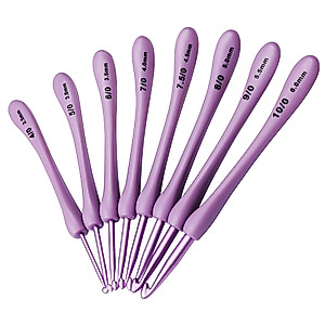 Coopay Purple Crochet Hooks Ergonomic Crochet Hook Set for Arthritic Hands, Lightweight Aluminum Crochet Needles for Crocheting Yarn, Knitting Hook Crochet Kit for Beginners Knitting Crochet Supplies