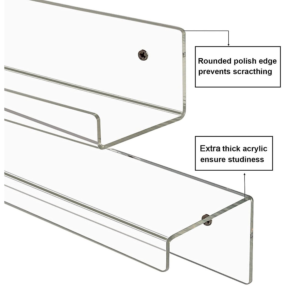 MIZUKUM 15-Inch Premium Clear Acrylic Wall Shelves: Versatile Floating Display Ledge for Books, Decor & Storage - Ideal for Living Room, Bedroom, Kitchen & Bathroom (6)