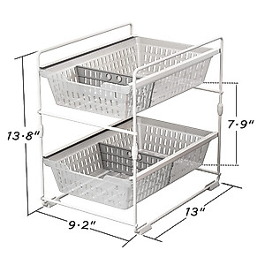 Under Sink Organizers and Storage,Bathroom Counter Organizer Shelf,2 Tier Pull Out Cabinet Organizer Baskets with Dividers,White