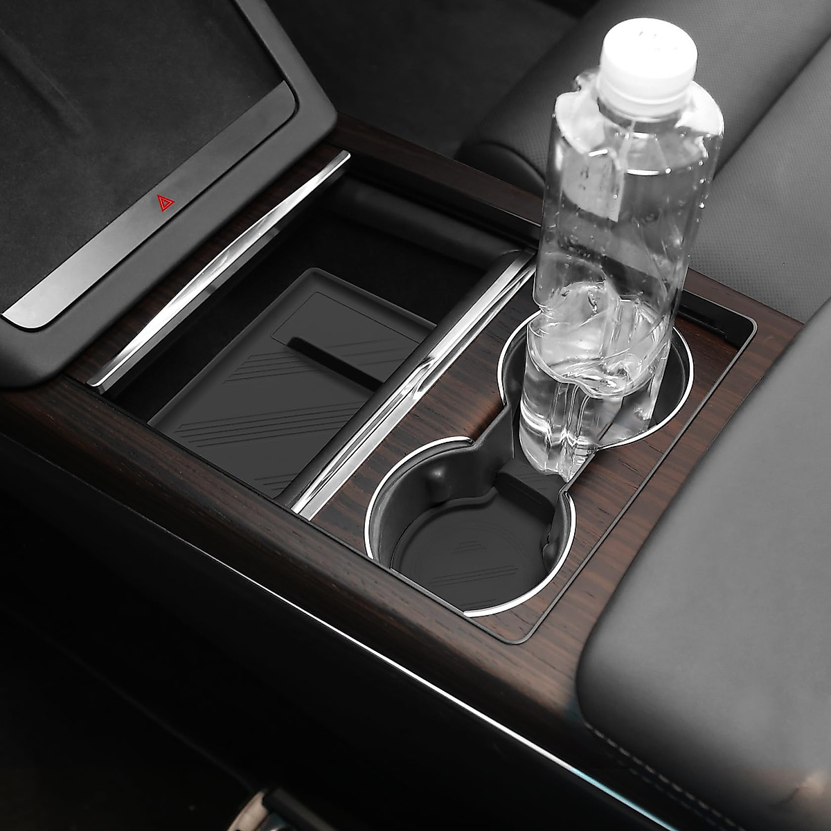 BEEGROW Cup Coaster, Upper & Lower Center Console Organizer Tray Pad and Armrest Storage Mat for 2024 2023 2022 Tesla Model X/S Accessories, Full Set Interior Insert Mats, Silicone Black