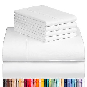 LuxClub 6 PC Full Size Sheet Set Bed Sheets Deep Pockets 18" Eco Friendly Wrinkle Free Cooling Bed Sheets Machine Washable Hotel Bedding Silky Soft - White Full