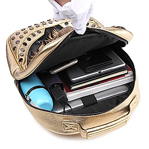 kiisy 3D Lion Head Backpack Bookbag,Designer Travel Laptop Backpack,PU Leather Water Resistant College School Computer Bag (Gold)