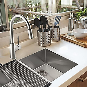 Design House 110080 Rectangular Double Bowl 32x18x10-inch 18-Gauge Undermount Stainless Steel Kitchen Sink Combo with Sink, Roll-Up Drying Rack and Drain Strainer Basket
