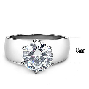 Lanyjewelry Wide Band Big Solitaire 3.5 Carat CZ Womens Stainless Steel Wedding Ring-7