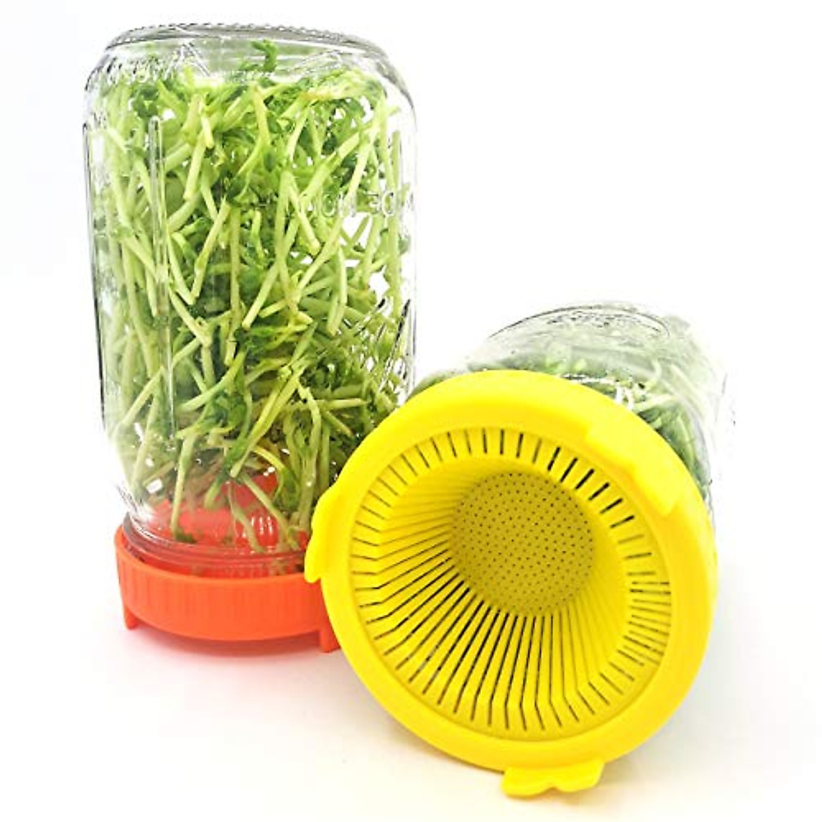 Plastic Sprouting Lids, 86mm Wide Mouth Drain Plastic Sprouting Lids Sprouting Strainer Lid for Canning Jars for Mason Jars (Yellow)