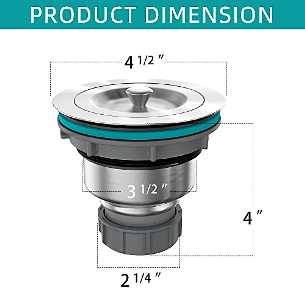GETPRO Kitchen Sink Drain - 3-1/2 Inch Chrome Brushed Nickel Kitchen Sink Drain Strainer Assembly Kit with Removable Deep Basket & Water Stopper Sealing Lid for Standard Kitchen Sink