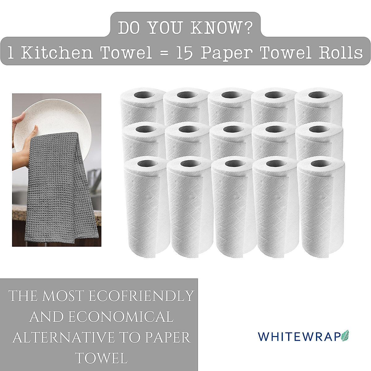 Kitchen Towels | Cotton Dish Towels for Drying Dishes| Absorbent Kitchen Dish Towels, Dish Cloths| Tea Towels for Embroidery|15"x25" Classic Waffle Grey Towels 6-Pack