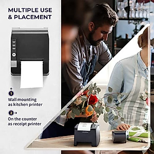 Thermal Receipt Printer, 80mm USB/Ethernet POS QR Code Printer with Auto Cutter for Cash Drawer/ESC/POS, Compatible with Android/Windows/Linux, Retailer and Restaurant Kitchen Use, Wall Mount, Black