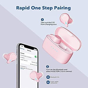 KOSETON Pink True Wireless Earbuds – Mini Wireless in-Ear Headphones for Running and Sport, Bluetooth Earbuds with Superior Sound & Premium Comfort, 30 Hour Battery
