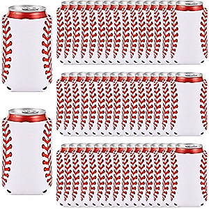 12 Packs Baseball Can Sleeves Neoprene Beer Bottle Cup Insulator Baseball Birthday Party Supplies Reusable Baseball Lovers Gifts for Hot and Cold Drinks Soda Game Party (5.1 x 4 Inch)