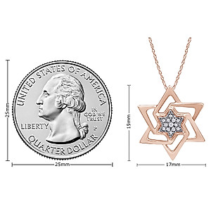 AFFY Round White Natural Diamond Star of David Pendant Necklace in 14k Solid Rose Gold (0.04 Ct)
