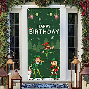 Elf Christmas Themed Birthday Banner Green Merry Elf Photography Background for Kids Happy Friendsmas Xmas Festival Snowman Party Decorations Photo Banner Booth Props 35.43x72.83in-BECKTEN
