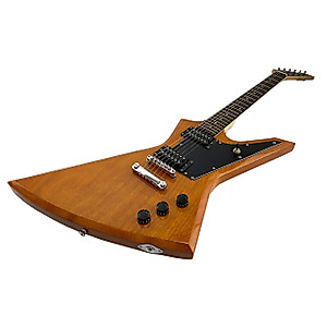 Full Size Right Handed Rock Style Electric 6 String Guitar, Solid Wood Body and Bolt on Neck, Cable and Allen Wrench, Color: Natural Brown