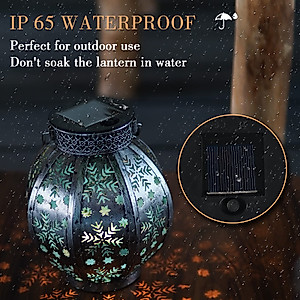 Solar Lanterns Outdoor Waterproof, Hanging Solar Lantern Lights for Garden Patio Yard Table Decorative Retro Snowflake Solar Powered Lanterns with Handles