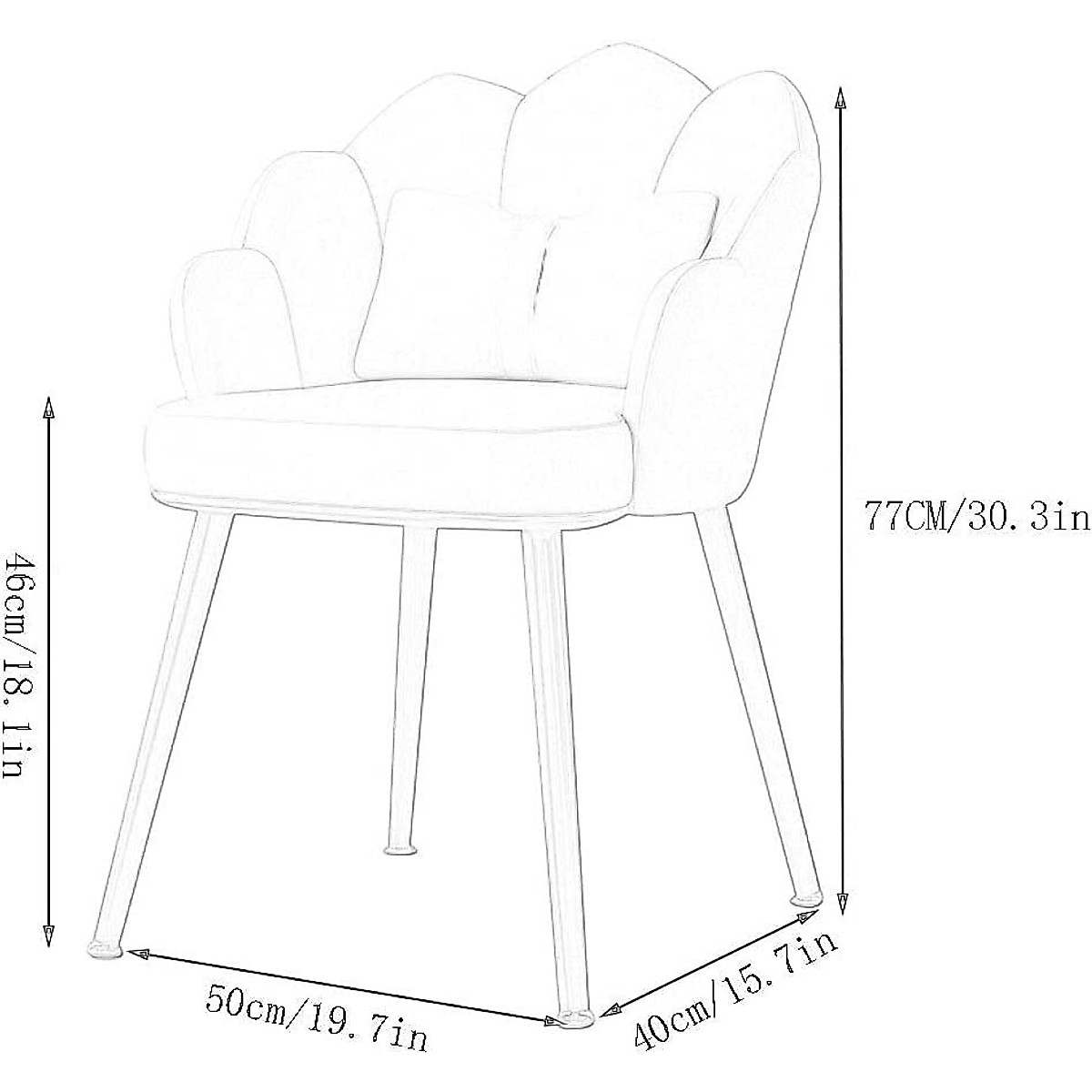 SJIALEN Dining Chairs Set of 2,Modern with Metal Chair Legs Bedroom Marriage Room Balcony Sofa Chair Dressing Table Makeup Chair Kitchen Chair (Color : White, Size : 77 * 50 * 40cm)
