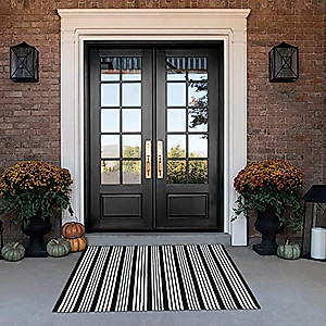 Black and White Striped Outdoor Rug 27.5"x43" Cotton Hand-Woven Reversible Foldable Washable Area Rug for Layered Door Mats Porch/Front Door, Entryway, Laundry Room, Farmhouse, Kitchen (27.5'' x 43'')