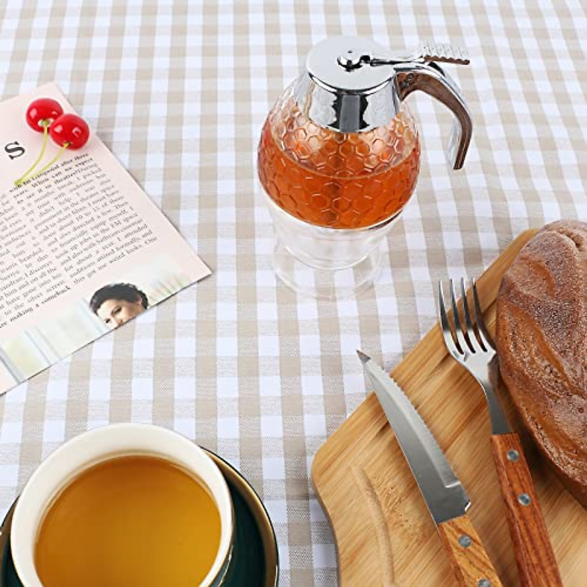 DESIOLE Acrylic Honey Dispenser with Stand, Great Syrup Jar with High Capacity, Beautiful Honey Pot