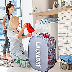 Pop-up Laundry Hamper, Foldable Pop-up Mesh Hamper Dirty Clothes Laundry Basket Collapsible for Storage and Easy to Open With Durable Handles (2, Black+Grey)