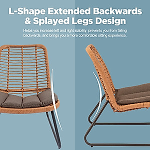 3PCS Patio Conversation Set Rattan Patio Furniture Set Adjustable Feet L-shaped Wicker Furniture Set with Portable Table Outdoor Patio Bistro Set Soft Cushions Detachable Balcony Backyard Deck