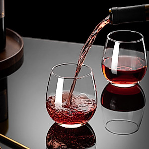 eventpartener Stemless Wine Glasses, 15 oz Crystal Wine Glasses Set of 6 wtih 2 Wine Bottle Stoppers, Drinking Glasses, Smooth Rim Wine Elegant Glass Tumbler for Red and White Wine, Cocktail, Juice