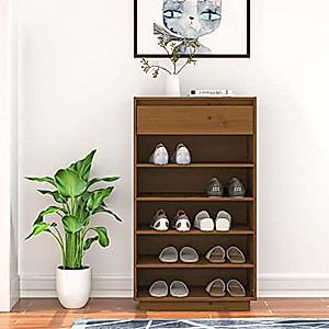 vidaXL Solid Wood Pine Shoe Cabinet Indoor Household Supply Hallway Wooden Storage Home Organizer Rack Shelf Shoe Hall Cabinet Furniture Honey Brown