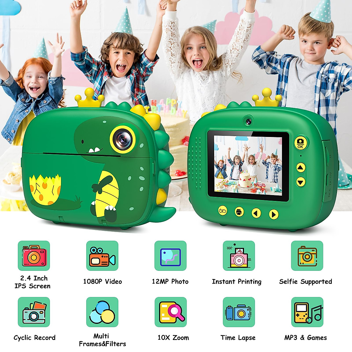 Kids Instant Camera for 3-8 Toddlers Boys Girls Christmas Birthday Gifts 2.4 Inch Screen 12MP / 1080P HD Video Camera Baby Instant Print Digital Camera