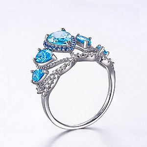 Merthus 6x8mm Pear Cut Simulated Blue Topaz 925 Sterling Silver Princess Tiara Crown Ring for Women Size 7