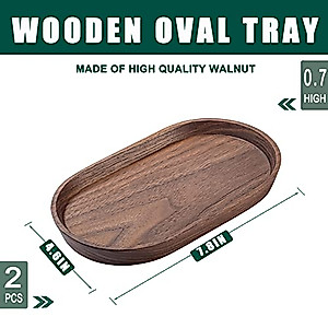 Vandroop Serving Trays for Parties, Small Tray for Tea＆Coffee, Oval Wooden Plates for Serving Food, Decorative Tray for Fruit, Appetizer＆Vegetables, Tray for Bathroom 7.8"×4.6" (Walnut, Set of 2)