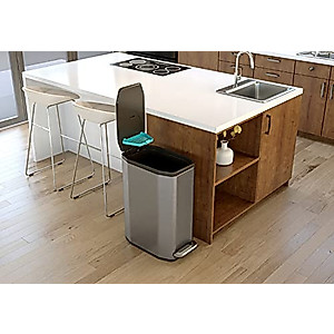 Home Zone Living 13 Gallon Slim Kitchen Trash Can with CleanAura Odor Control Pod, Stainless Steel, 50 Liters, Silver