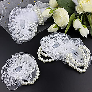 LEEFONE Pack of 10 Elastic Pearl Wrist Corsage Bands Wristlets DIY Wrist Corsages Accessories for Bride Flowers Prom Beach Party Supplies (White Lace)