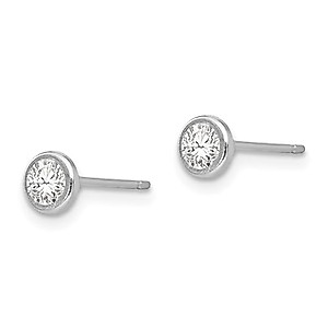14K White Gold 4mm Set Cubic Zirconia CZ Stud Earrings
