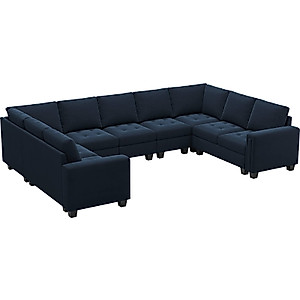 Belffin Oversized Velvet Modular 9 Seater U-Shape Sectional Sofa Set with Chaise Convertible sectional Sofa Couch Set Modular Couch Corner U Shaped Sectoional Sofa Blue