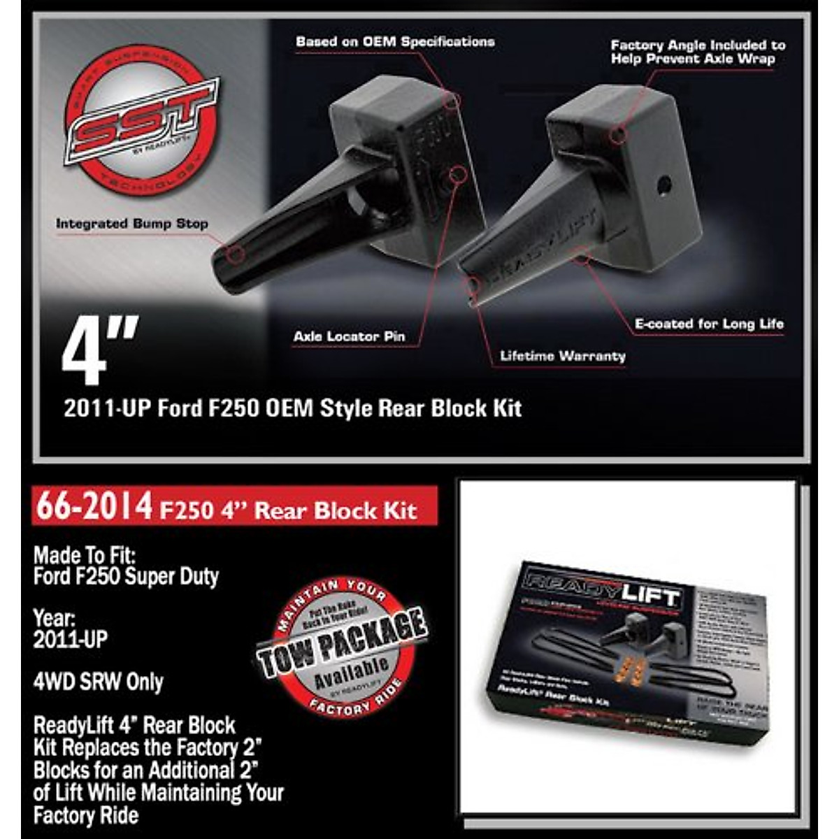 ReadyLift 66-2014 4" Rear Block Kit - Ford Super Duty (2-pc Drive Shaft Only) 2011-2016