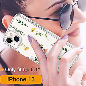 GiiKa for iPhone 13 Case with Screen Protector, Clear Full Body Protective Floral Girls Women Shockproof Hard Case with TPU Bumper Cover Phone Case for iPhone 13, Grass Flowers